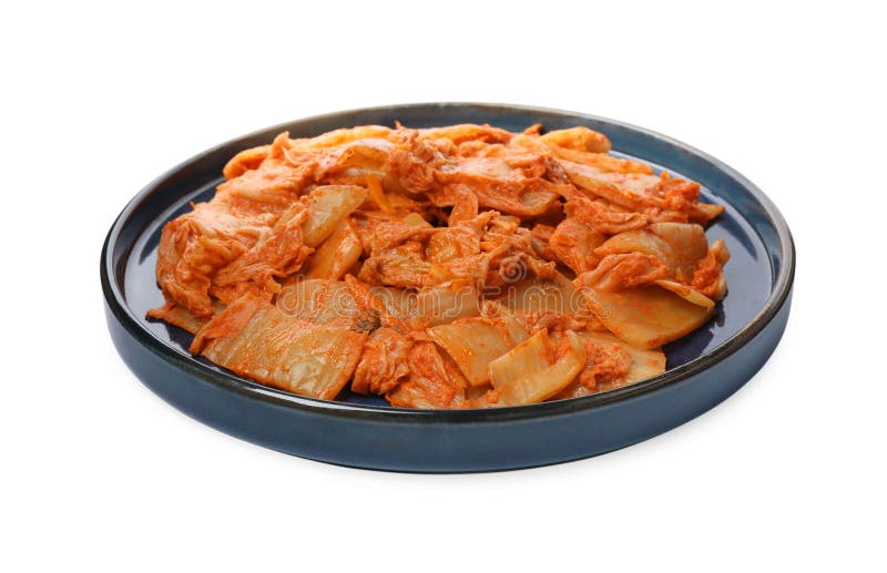 Plate of Delicious Kimchi with Chinese Cabbage Isolated on White Stock ...