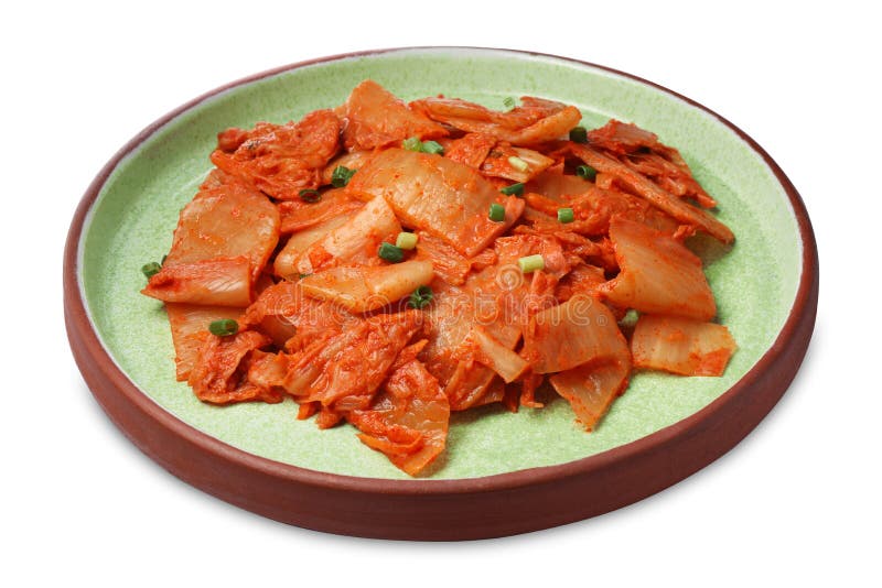 Plate of Delicious Kimchi with Chinese Cabbage Isolated on White Stock ...