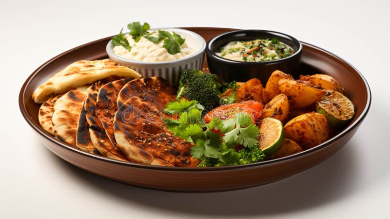 A Plate of Deshi Food in a Plate Isolated on White Stock Illustration ...