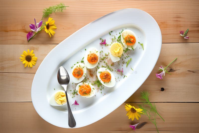 Plate of Deviled Eggs with a Serving Spoon Stock Photo - Image of ...