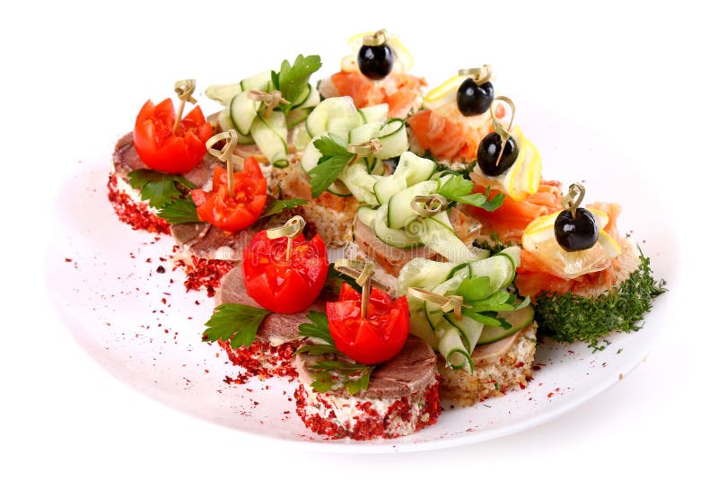 Plate of different canapes stock photo. Image of cucumber - 85163966