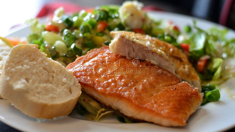 Plate of Different Fried Fish Varieties - Vegetables and Bread Stock ...
