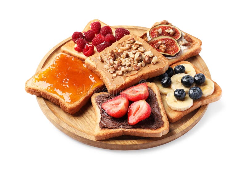 Plate of Different Sweet Toasts Isolated on White Stock Image - Image ...