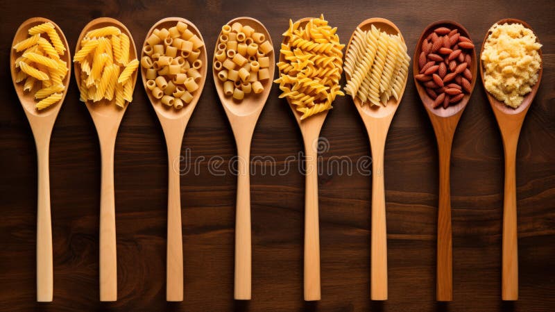 A Plate of Different Types of Pasta in Wooden Spoons Stock Illustration ... A Plate of Different Types of Pasta in Wooden Spoons Stock Illustration ...