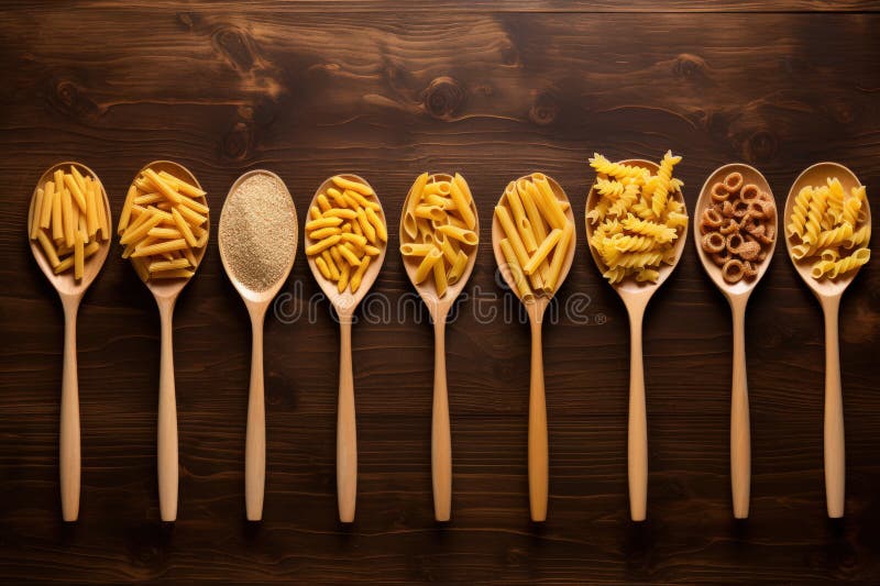 A Plate of Different Types of Pasta in Wooden Spoons Stock Illustration ... A Plate of Different Types of Pasta in Wooden Spoons Stock Illustration ...