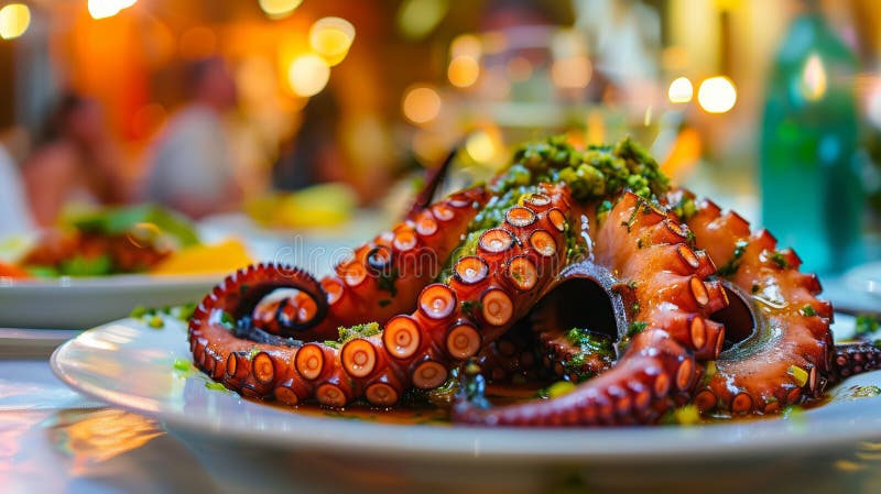A Plate of a Dish with an Octopus on it Sitting Next To Other Dishes ...