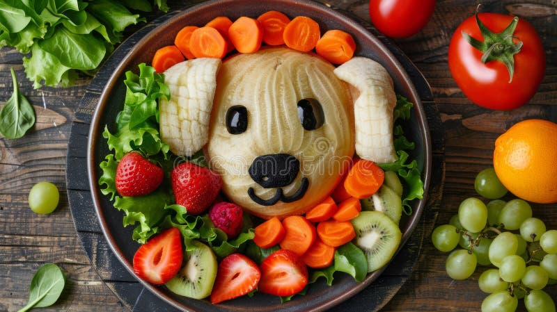A Plate of a Dog Made Out of Fruit and Vegetables, AI Stock Photo ...