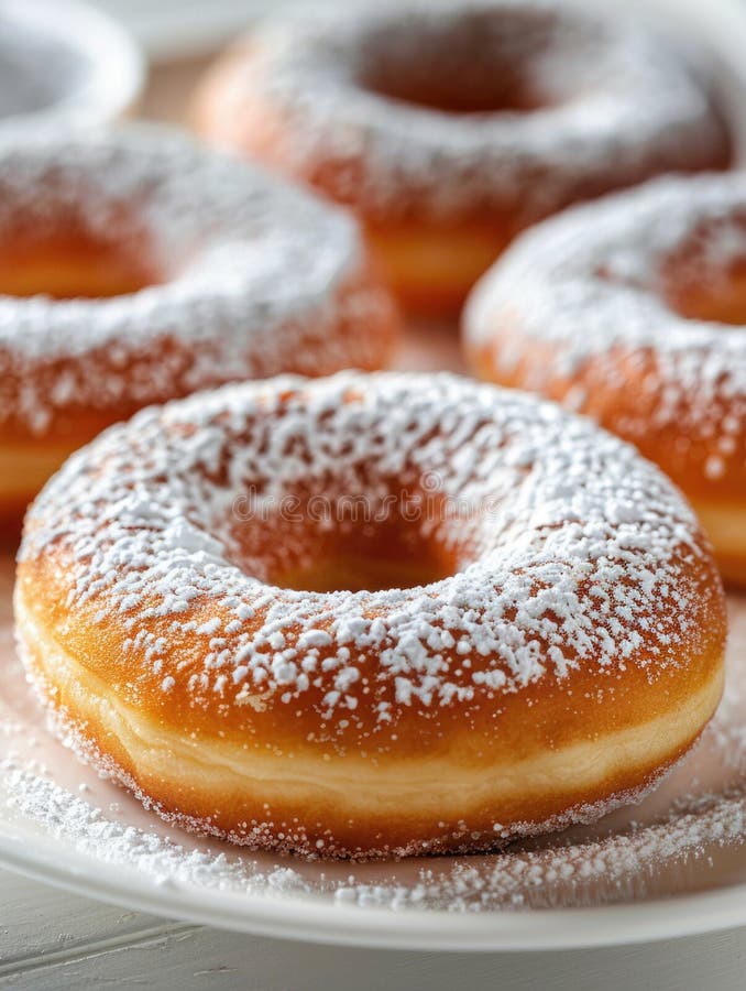 Powdered sugar doughnuts stock photo. Image of powdered - 374600606