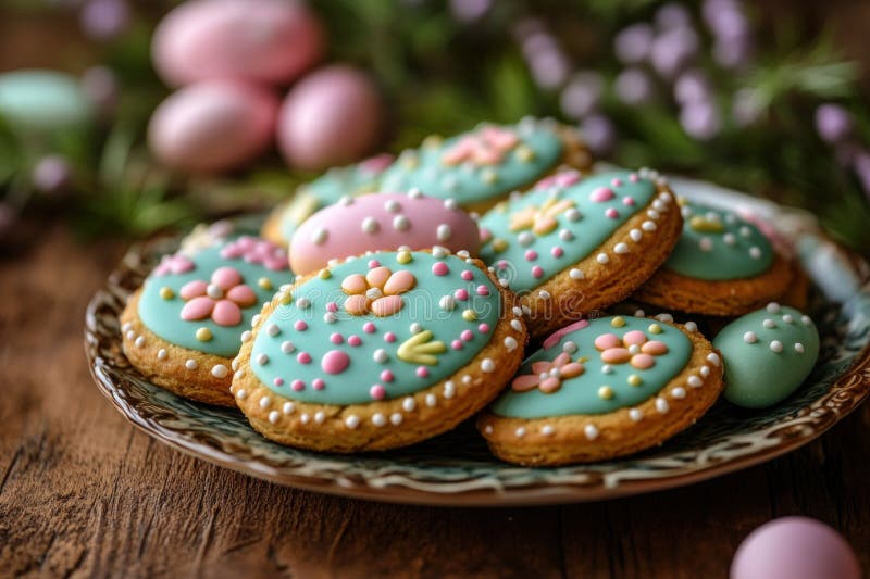 A Plate of Easter Biscuits, Golden and Appetizing, Culinary Theme Stock ...