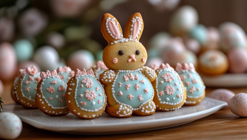 A Plate of Easter Cookies with a Rabbit on it Stock Photo - Image of ...