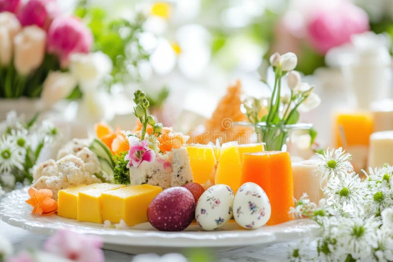 A Plate of Easter Food Isolated on a White Background, Appetizing and ...