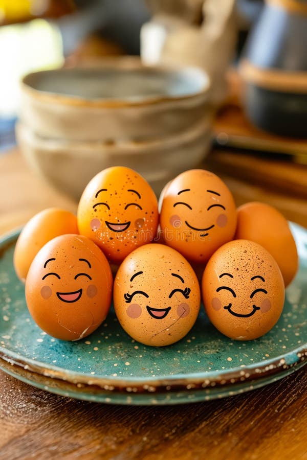 A Plate of Eggs with Smiley Faces on Them Sitting on a Table ...