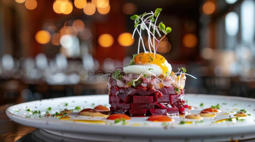 A Plate of a Fancy Looking Dish on Top of a White Table, AI Stock Image ...