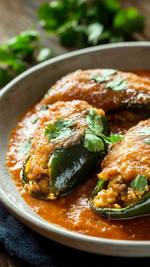 A Plate Features Chiles Rellenos, Two Battered and Fried Poblano ...