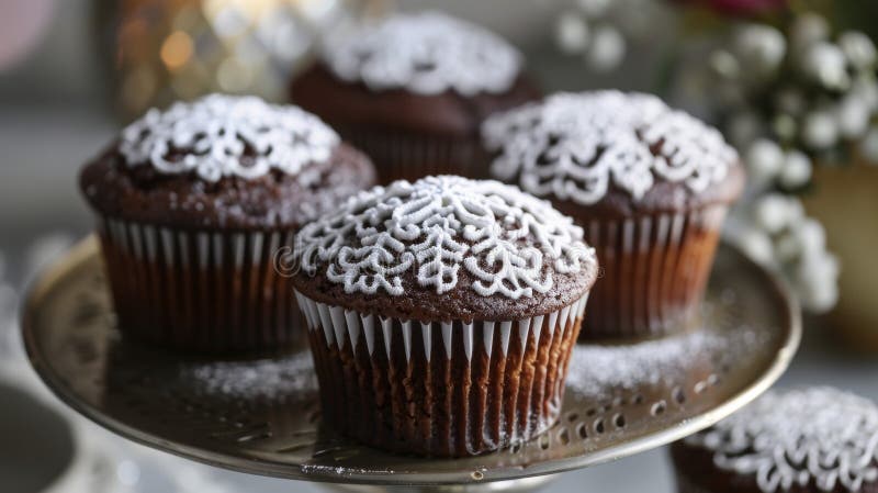 A Plate Featuring Multiple Chocolate Cupcakes Topped Generously with ...