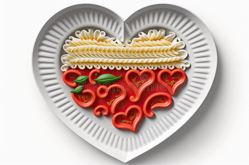 Plate Featuring a Pasta Heart Stock Illustration - Illustration of blue ...