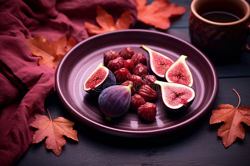 Plate with Figs on Autumnal Background, AI Generated Stock Image ...