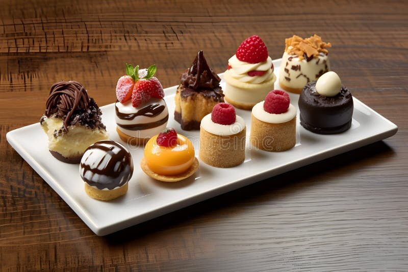 A Plate Filled with an Assortment of Cute Mini Desserts Stock ...