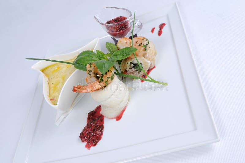 Plate of Fine Dining Meal, Halibut with Vegetables Stock Image - Image ...