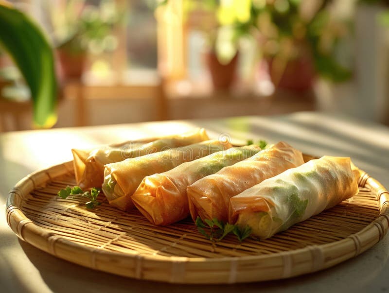 A Plate of Five Different Types of Spring Rolls Stock Image - Image of ...