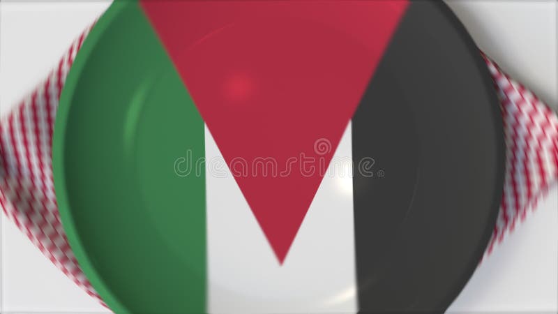 Plate with Flag of Jordan on the Table, National Cuisine Conceptual 3d ...