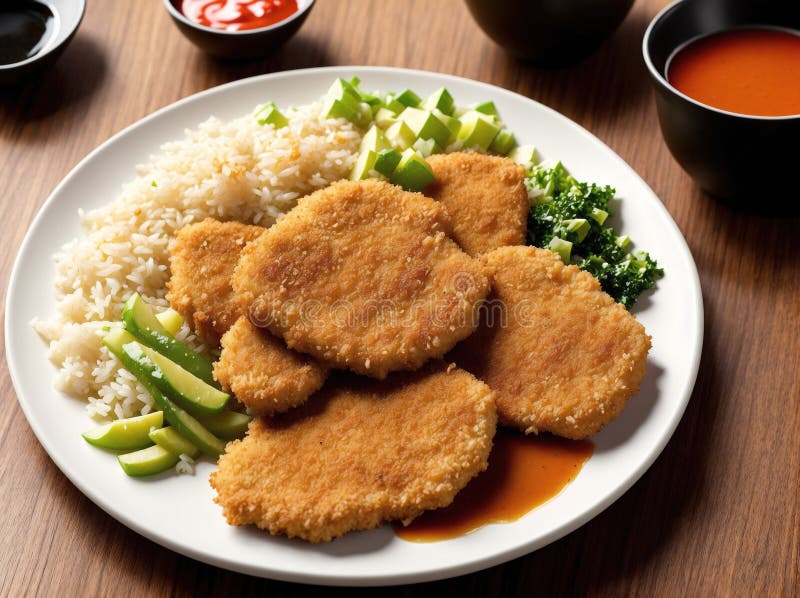 A Plate of Food with Chicken Nuggets, Rice, and Vegetables. Stock Image ...