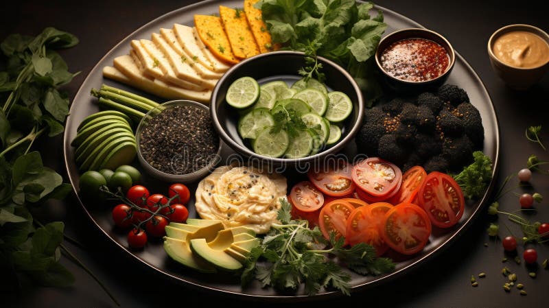 A Plate of Food with Different Kinds of Food Aerial. Generative AI ...