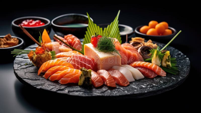 A Plate of Food with Different Types of Fish Stock Illustration ...