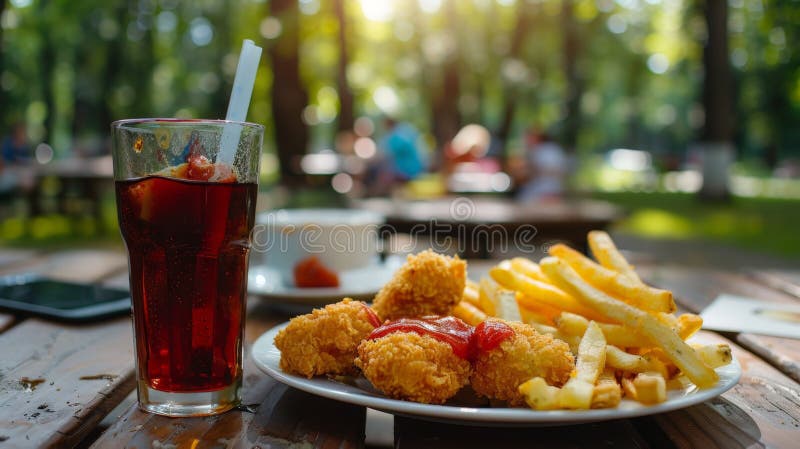 Plate of Food and Drink on Table Stock Photo - Image of dinnerware ...