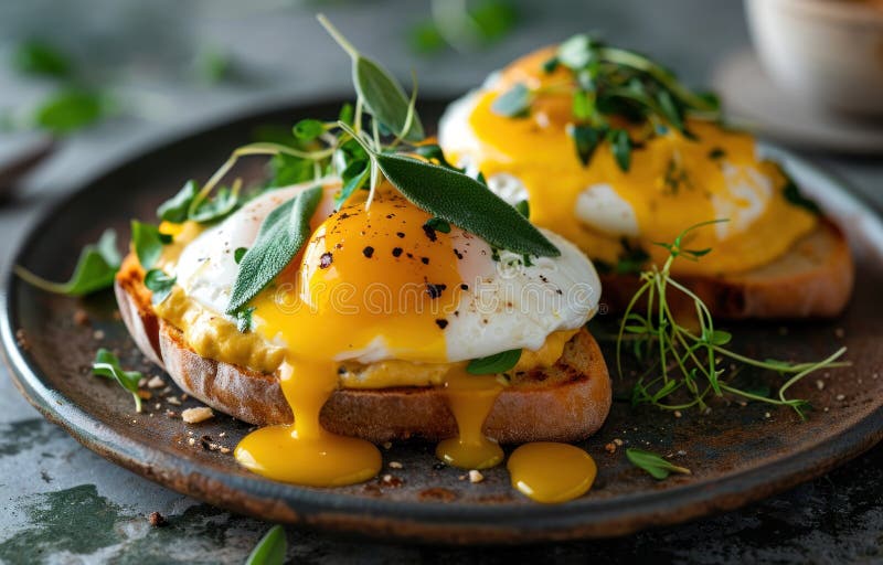 A Plate of Food with Eggs and Herbs Stock Illustration - Illustration ...