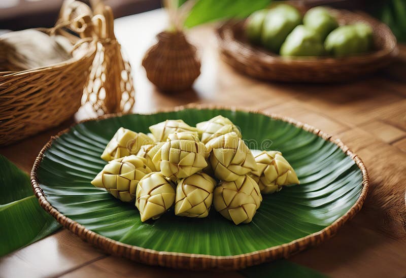 Plate Food Rattan Indonesian Called Ketupat Table Stock Illustration ...