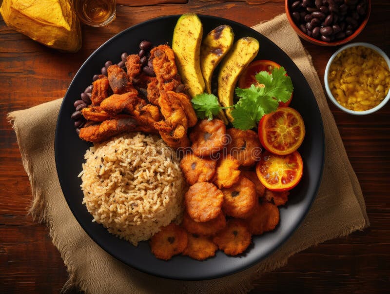A Plate of Food with Rice, Beans, and Vegetables Stock Image - Image of ...