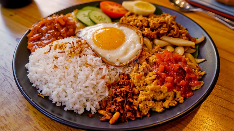 A Plate of Rice with a Fried Egg on Top of it Stock Image - Image of ...