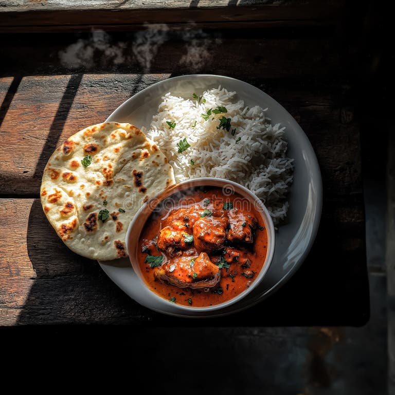Plate of Food with Rice and a Flatbread Stock Photo - Image of ...