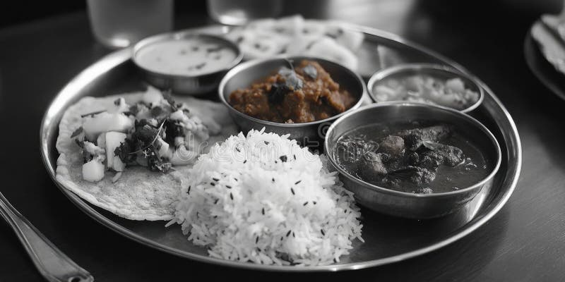 Plate of Food with Rice Meat and Sauces Stock Image - Image of culinary ...