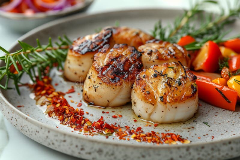 A Plate of Food with Scallops and Vegetables Stock Photo - Image of ...