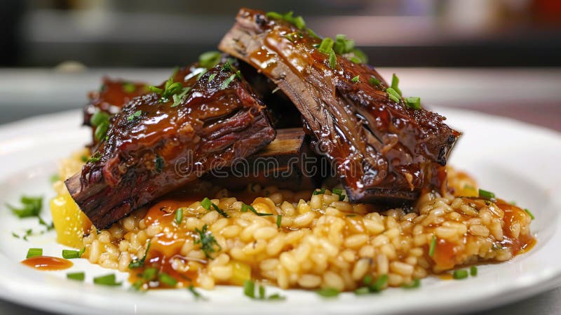 Plate of Food. Short Ribs with Risotto. Generative Ai Stock ...