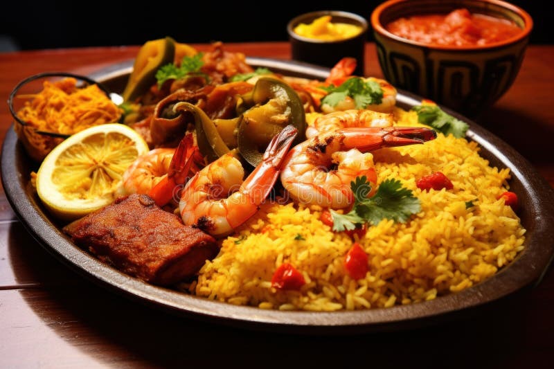 A Plate of Food with Shrimp and Rice Stock Illustration - Illustration ...