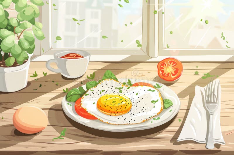 A Plate of Food on a Table Near a Window. Suitable for Food Blogs or ...