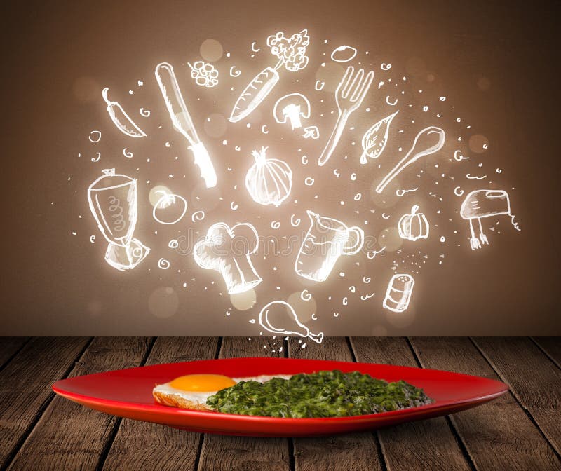 Plate of Food with White Kitchen Icons Stock Image - Image of diet ...