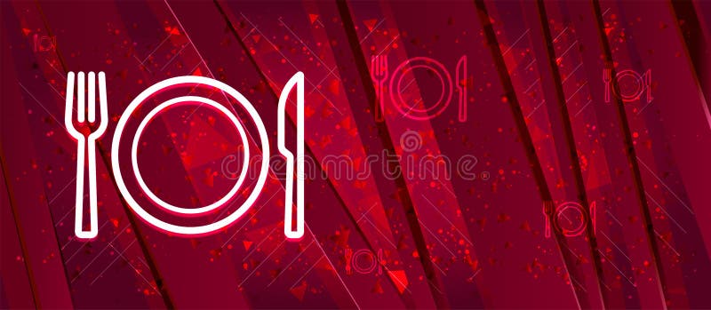 Plate with Fork and Knife Icon Abstract Design Bright Red Banner ...