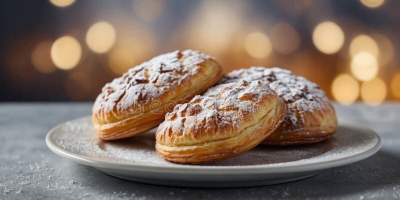 A Plate of Four Pastries with Powdered Sugar on Top. Stock Illustration ...