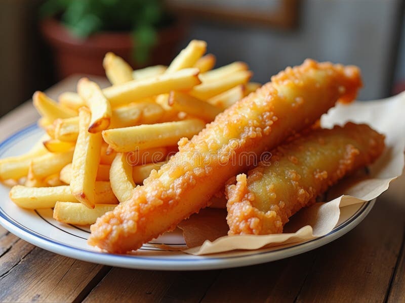 A Plate of French Fries and Fish Sticks Stock Illustration ...