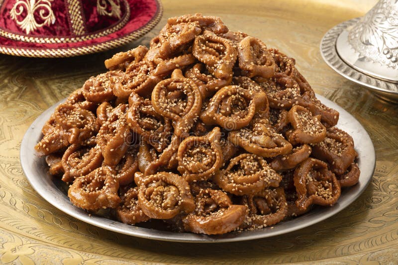 Plate with Fresh Baked Chebakia for Iftar Close Up Stock Photo - Image ...