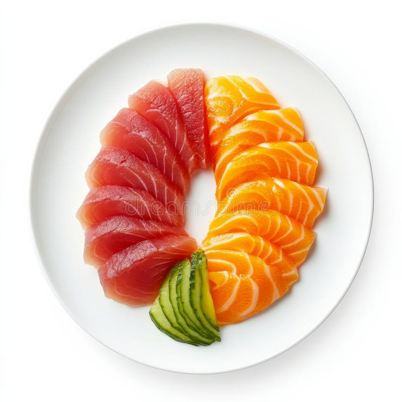 A Plate of Fresh Sashimi Slices, Isolated on a White Background, Stock ...