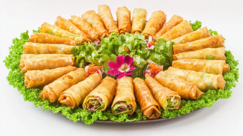 A Plate of Fresh Spring Rolls Served with Crisp Lettuce Leaves and a ...