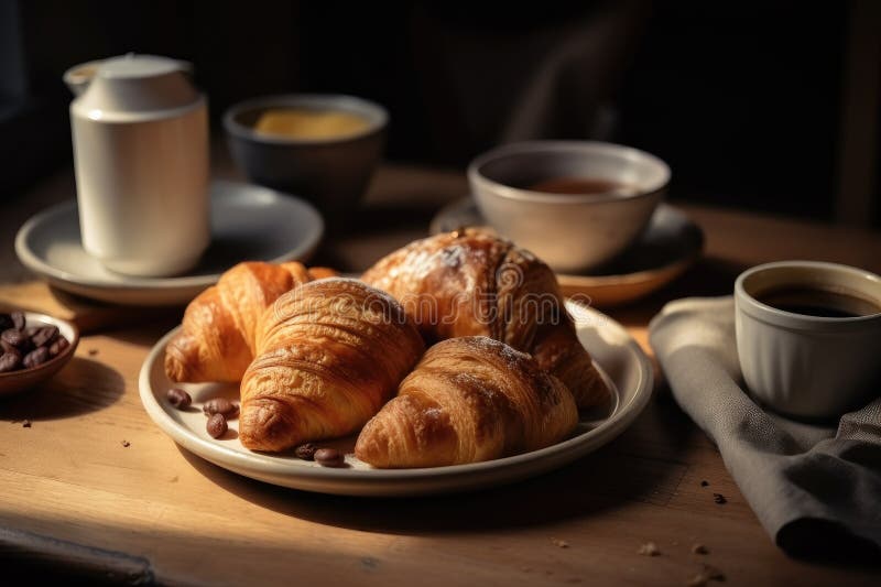 Plate of Freshly Baked Pastries and Coffee Stock Illustration ...