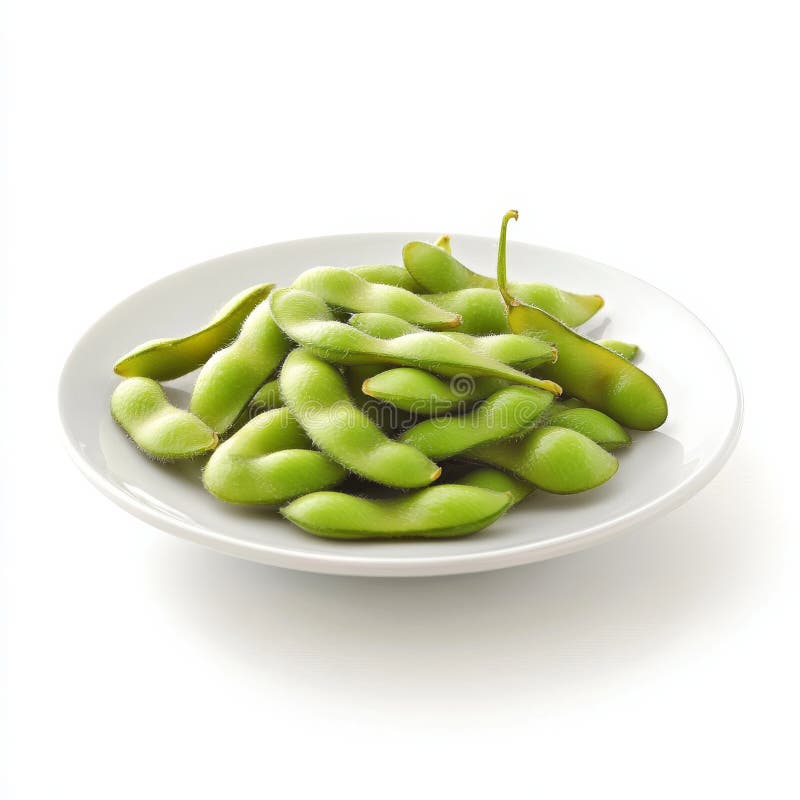 A Plate of Freshly Steamed Edamame, Isolated on a White Background ...