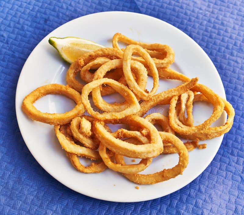 Plate of Fried Calamari on Paper Surface Stock Image - Image of dish ...