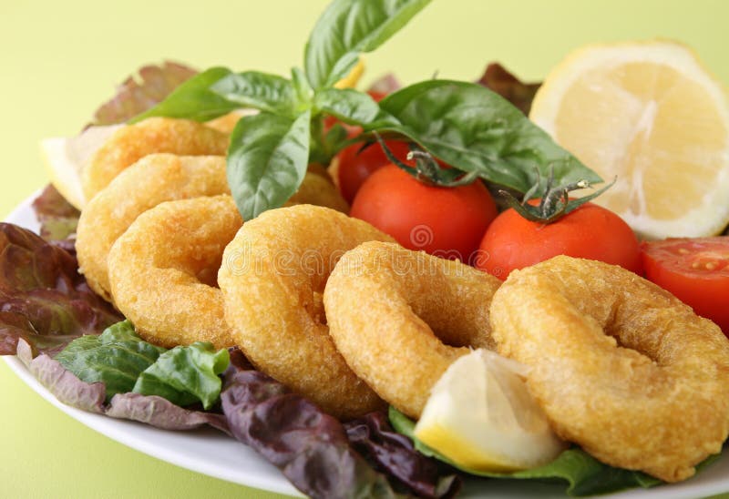 Plate Of Fried Calamari Ring Stock Image - Image of squid, meal: 20109469